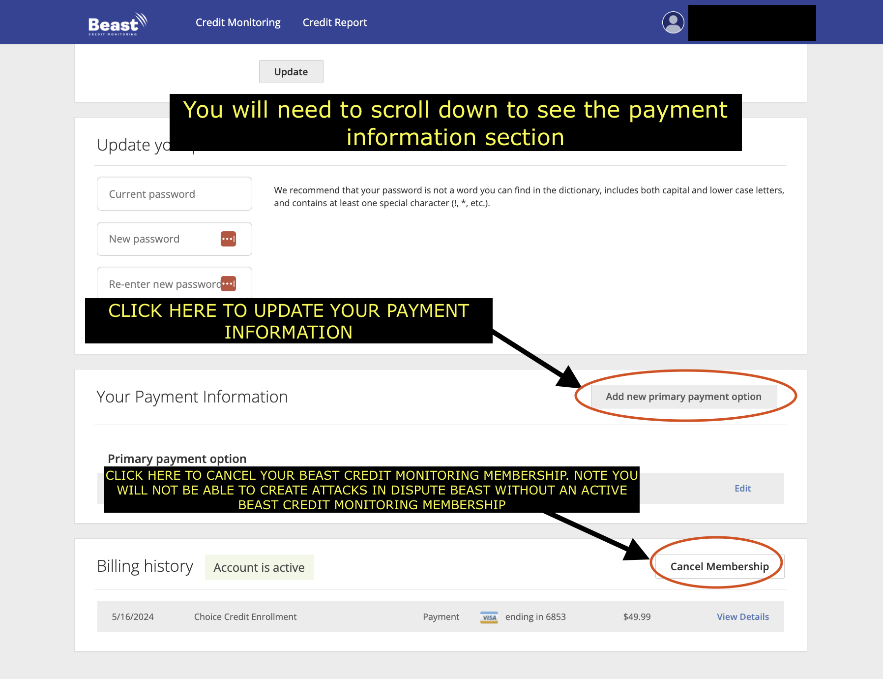 How to Update or Cancel Your Beast Credit Monitoring Subscription ...